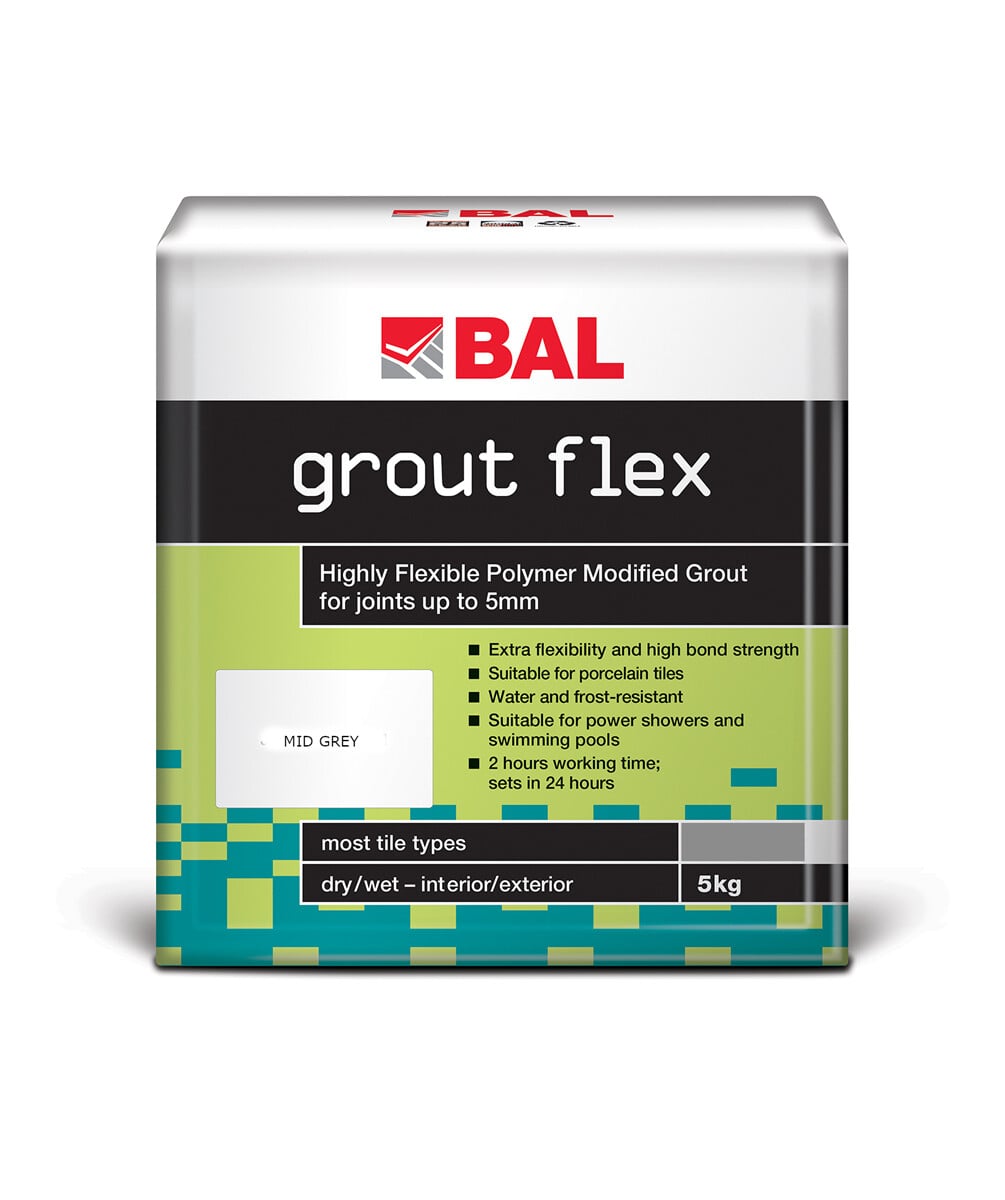 BAL Grout Flex Mid Grey 5kg | Topps Tiles
