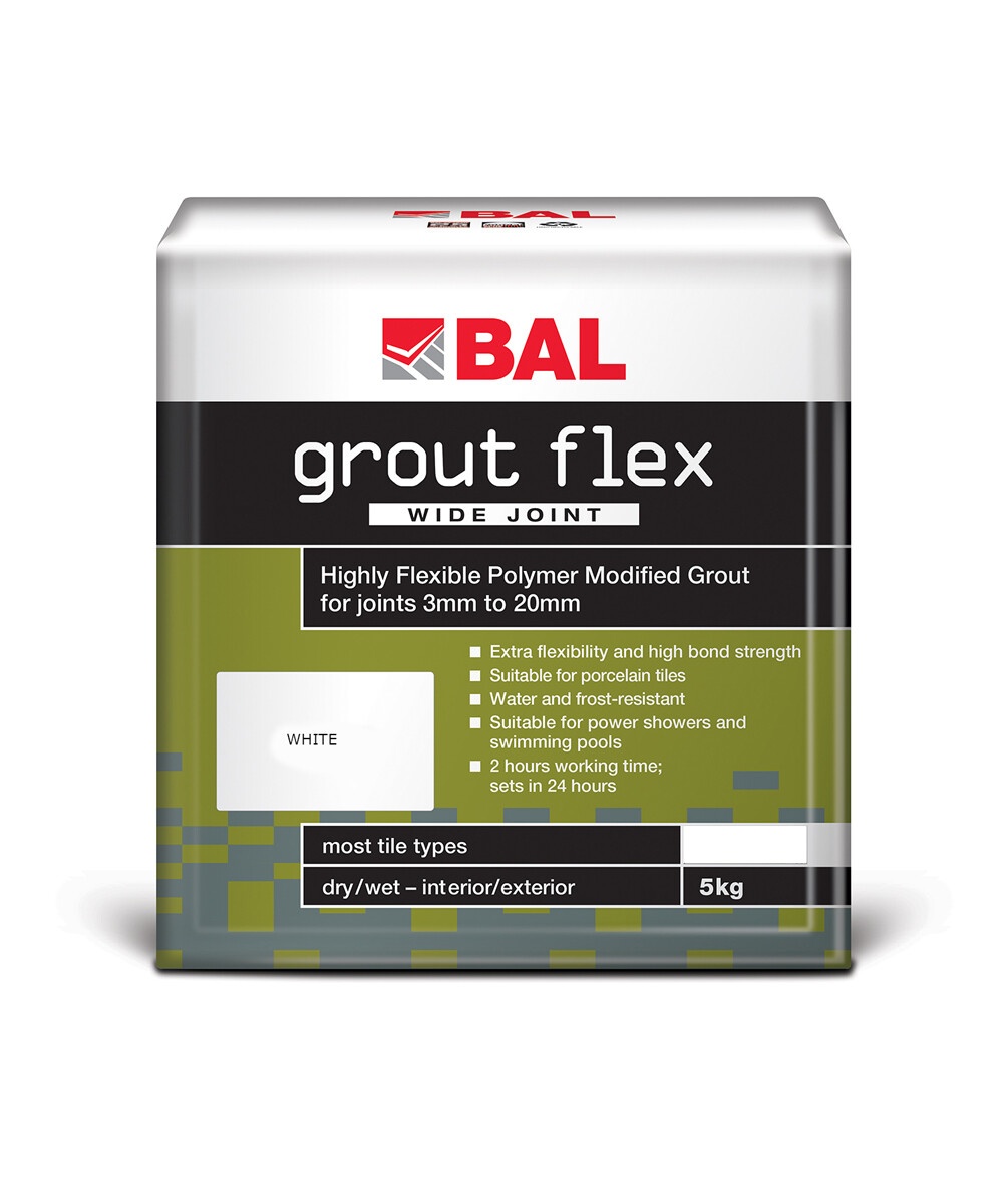 BAL Grout Flex Wide Joint White 5kg | Topps Tiles