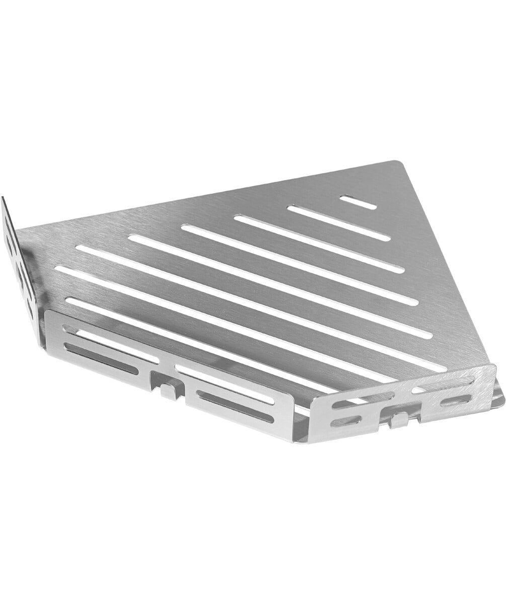 Dural Pentagonal Corner Shelf With Railing and Hanger | Topps Tiles