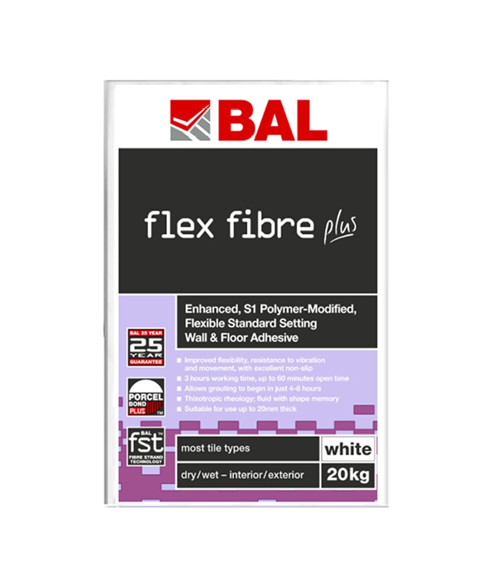 BAL Flex Fibre Plus White S1 Adhesive 20kg | Topps Tiles