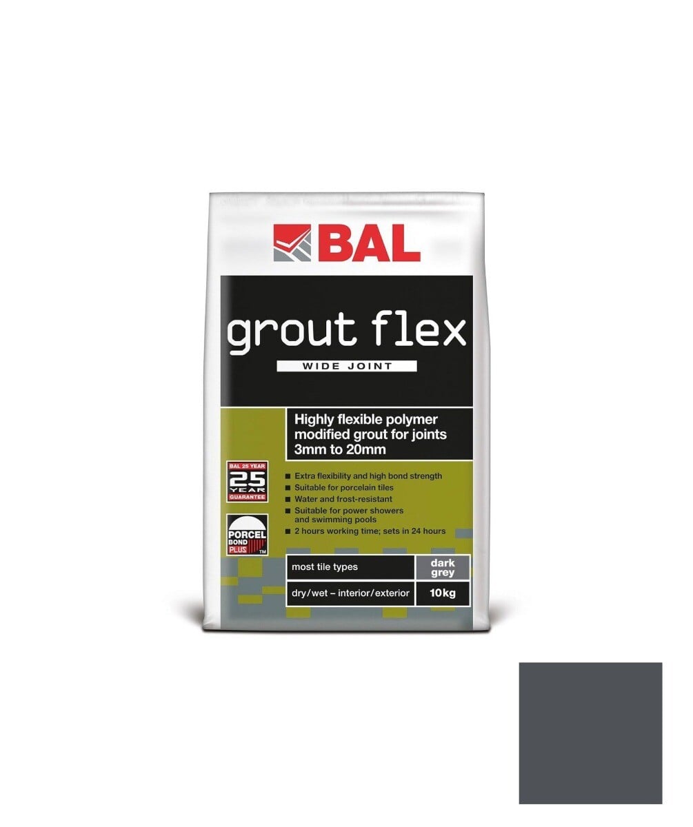 BAL Grout Flex Wide Joint Dark Grey 10kg | Topps Tiles